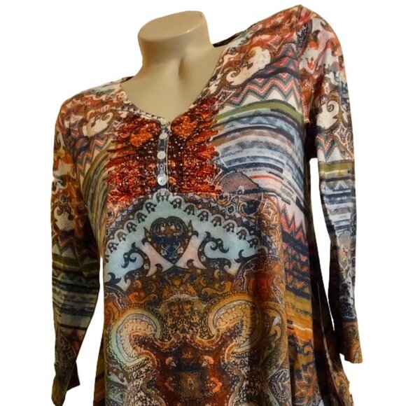 ONE WORLD | Tops | Women One World Handkerchief Hem 34 Sleeves Tunic Sz ...